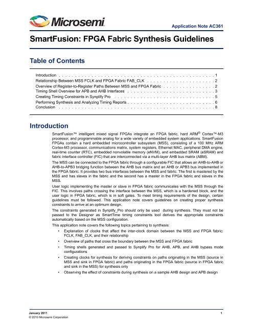 SmartFusion: FPGA Fabric Synthesis Guidelines - Actel