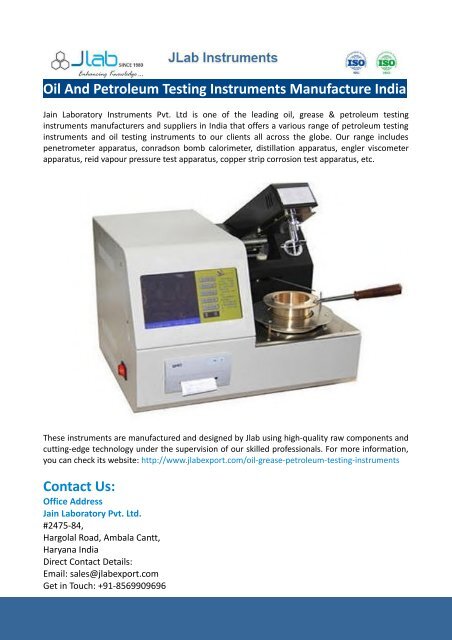 Oil And Petroleum Testing Instruments Manufacture India