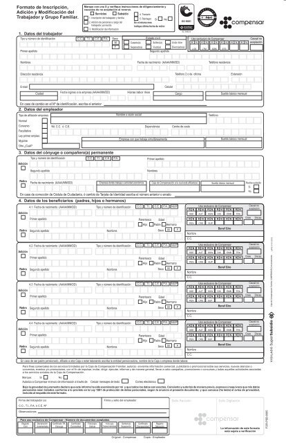 Formulario Afiliacion Beneficiarios Caja De Compensacion Compensar ...