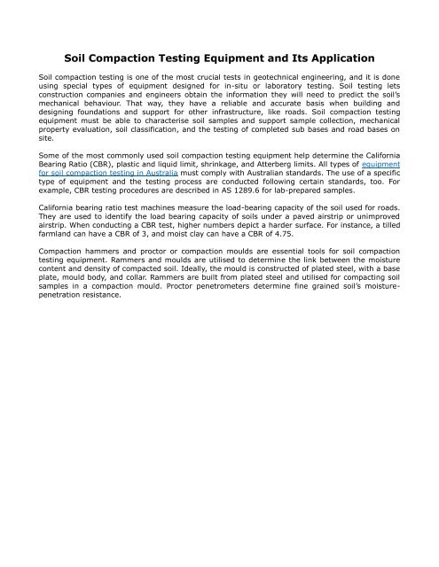 Soil Compaction Testing Equipment and Its Application