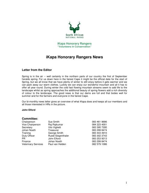 iKapa Honorary Rangers News - SANParks