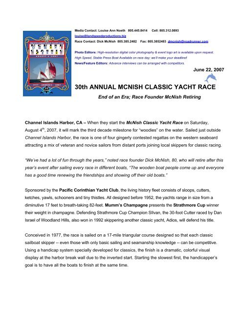 Media Contact: Louise Ann Noeth 805 - Pacific Corinthian Yacht Club