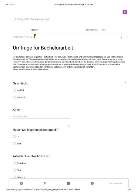 Umfrage für Bachelorarbeit - Google Formulare