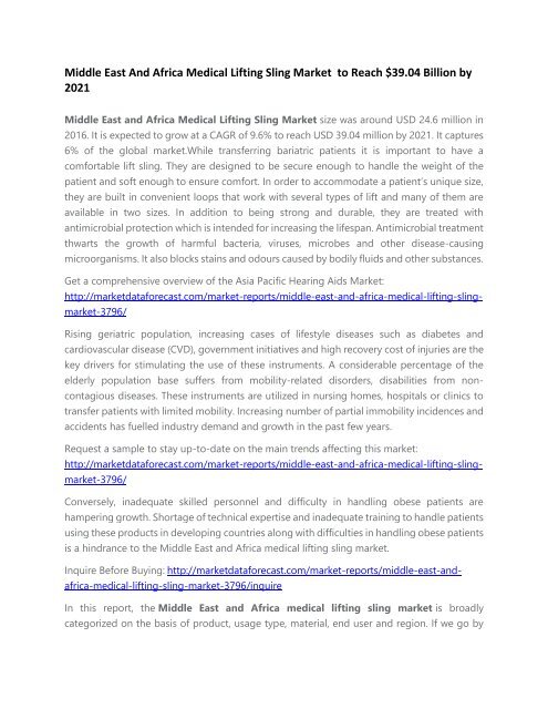 Middle East And Africa Medical Lifting Sling Market