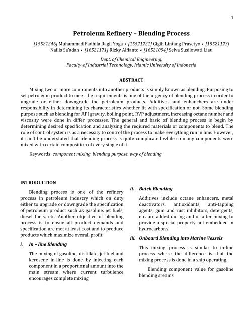 Petroleum Refinery - Blending Process