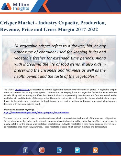 Crisper Market 2022 : Size, Production, Prospects, Consumption and Cost ...