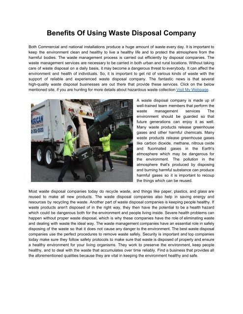 Benefits Of Using Waste Disposal Company