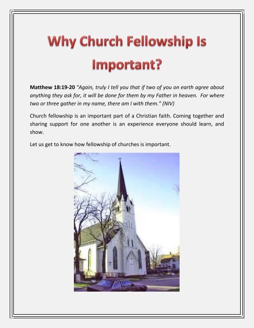Why Church Fellowship Is Important