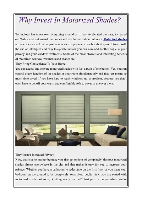 Why Invest In Motorized Shades
