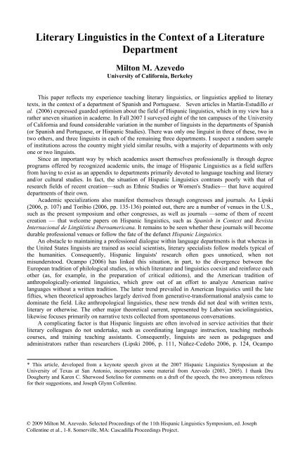 Literary Linguistics in the Context of a Literature Department