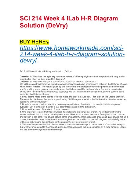 SCI 214 Week 4 iLab H-R Diagram Solution (DeVry)
