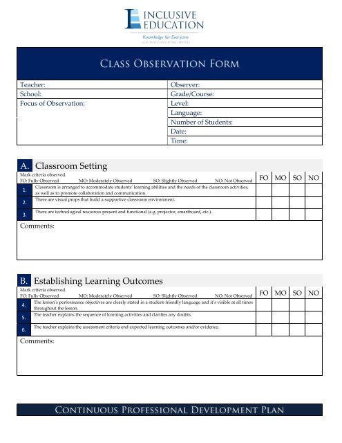 CPD Plan (Observation Form)