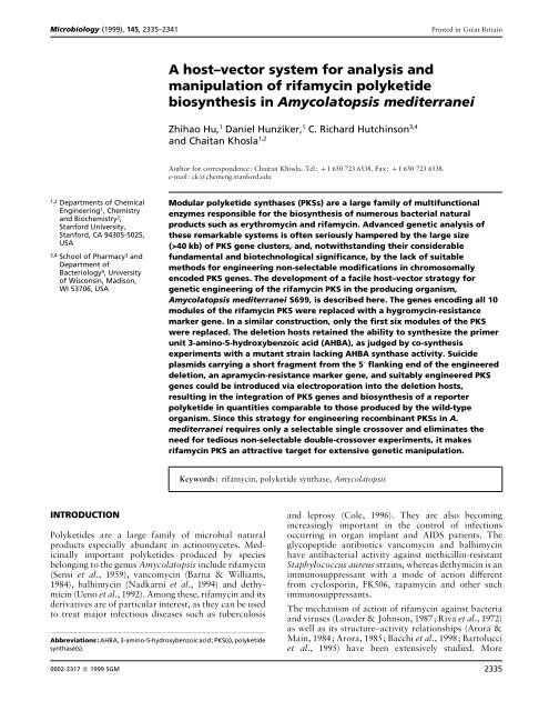 A host–vector system for analysis and manipulation of ... - Microbiology