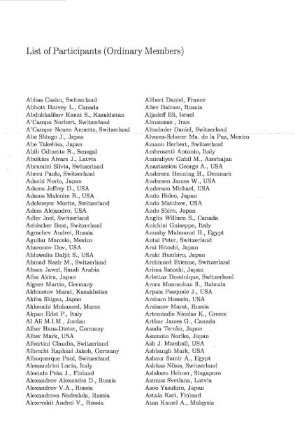 List of Participants (Ordinary Members)