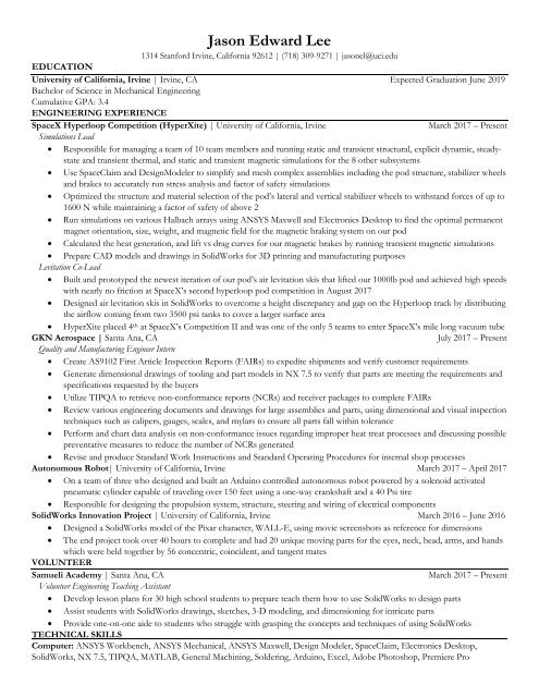 Resume of Jason Edward Lee