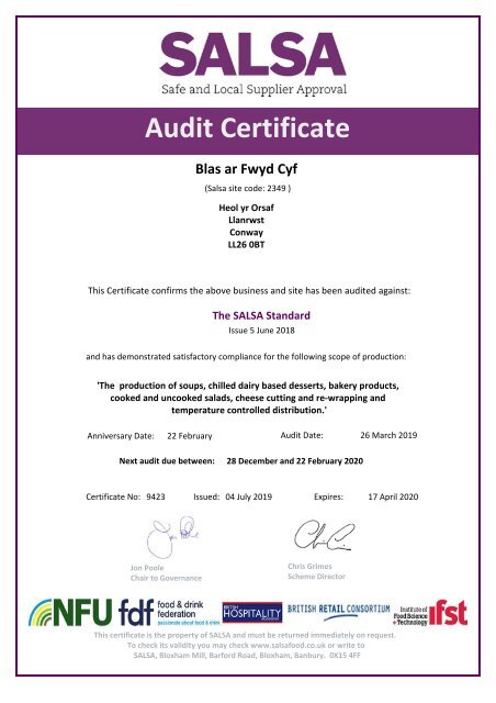 SALSA Certificate 2019