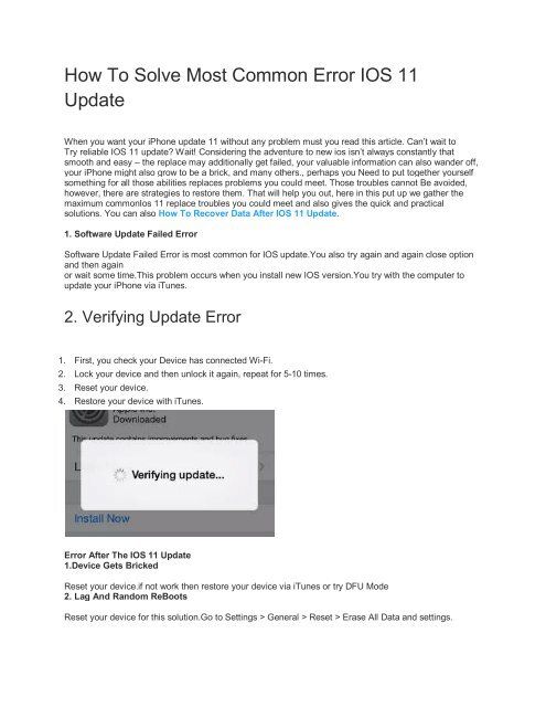 How To Solve Most Common Error IOS 11 Update How To Solve Most Common Error IOS 11 Update
