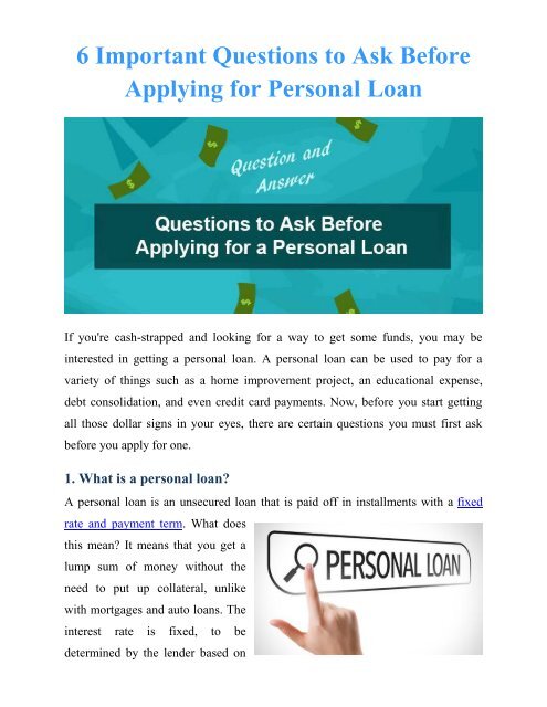 6 Important Questions to Ask Before Applying for Personal Loan