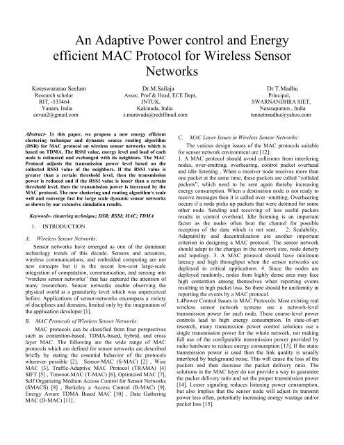 An Adaptive Power Control And Energy Efficient Mac Protocol For
