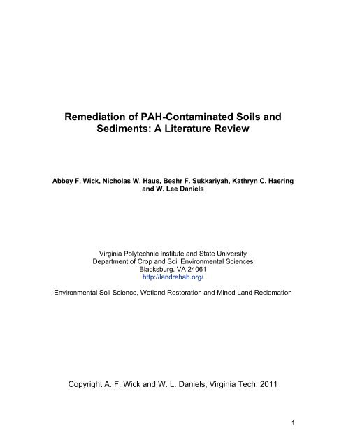 Remediation of PAH-Contaminated Soils and Sediments: A ...