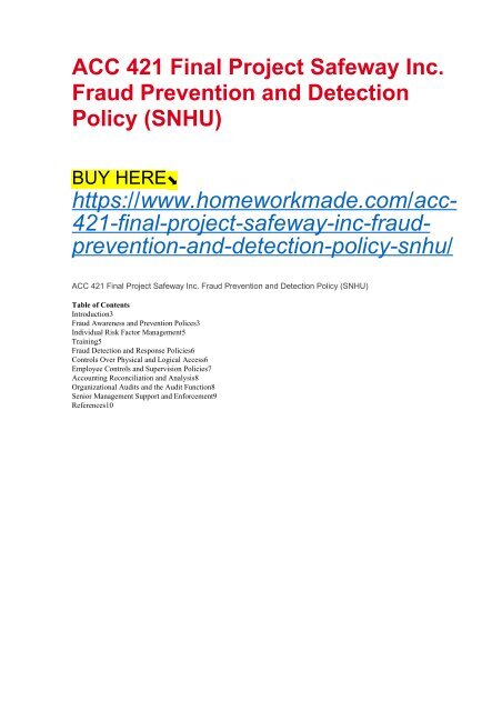 ACC 421 Final Project Safeway Inc. Fraud Prevention and Detection Policy (SNHU)