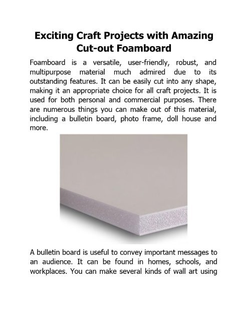 Exciting Craft Projects with Amazing Cut-out Foamboard