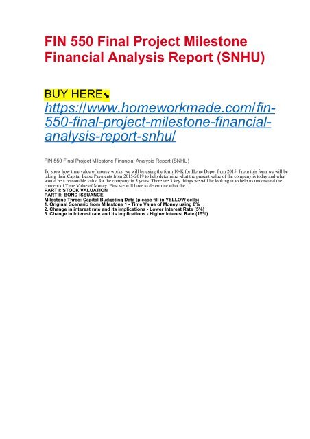 FIN 550 Final Project Milestone Financial Analysis Report (SNHU)