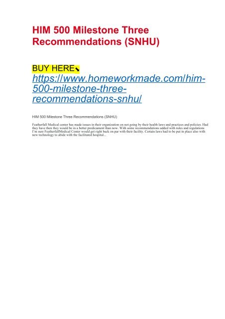 HIM 500 Milestone Three Recommendations (SNHU)