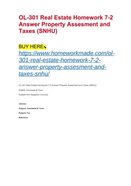 OL-301 Real Estate Homework 7-2 Answer Property Assesment and Taxes (SNHU)