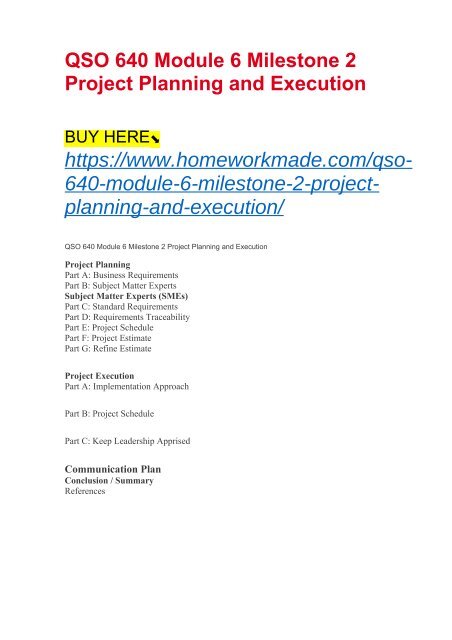 QSO 640 Module 6 Milestone 2 Project Planning and Execution