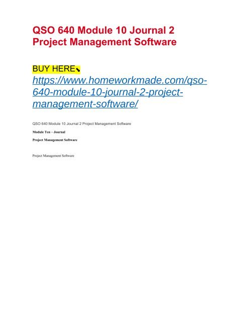 QSO 640 Module 10 Journal 2 Project Management Software