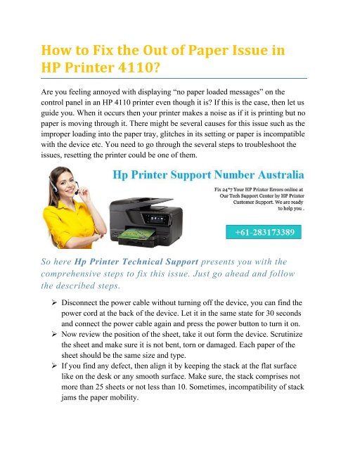 How to Fix the Out of Paper Issue in HP Printer 4110?