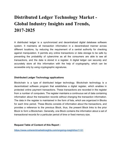 Distributed Ledger Technology Market