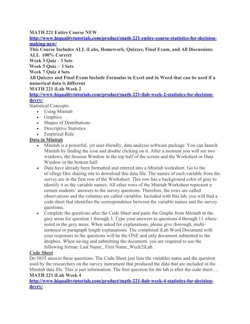 MATH 221 Entire Course NEW