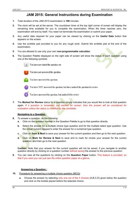 JAM 2015 Biological Sciences Question Paper & Answer Key