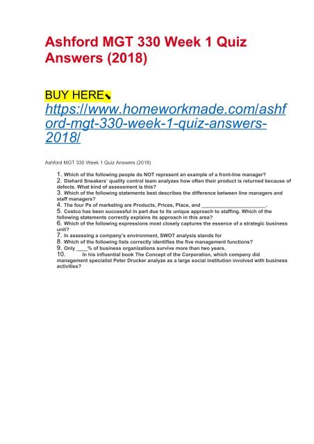 Ashford MGT 330 Week 1 Quiz Answers (2018)