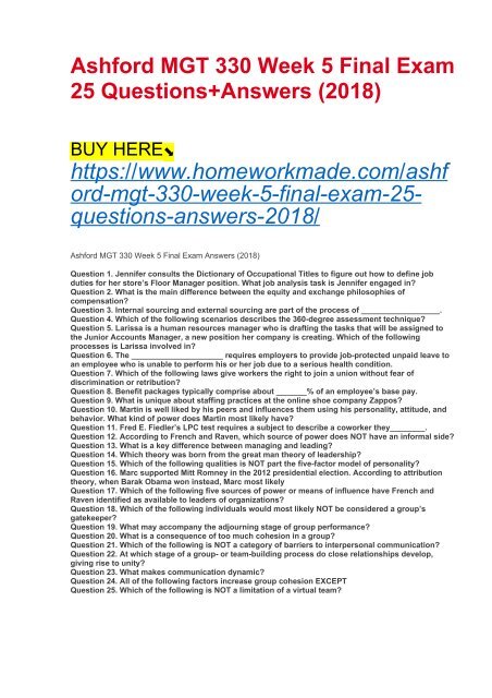 Ashford MGT 330 Week 5 Final Exam 25 Questions+Answers (2018)