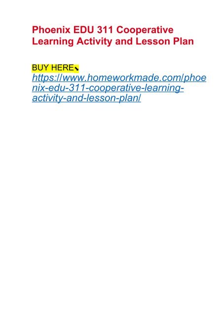 Phoenix EDU 311 Cooperative Learning Activity and Lesson Plan