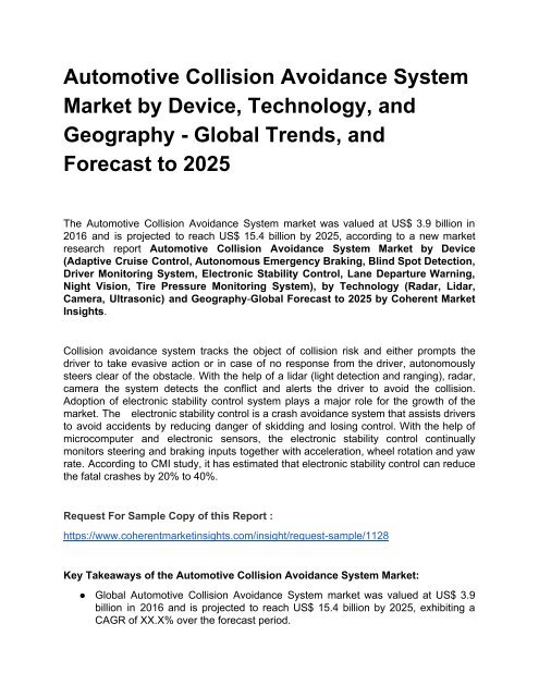 Automotive Collision Avoidance System Market