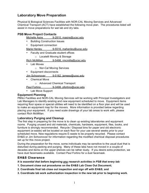 Laboratory Move Preparation