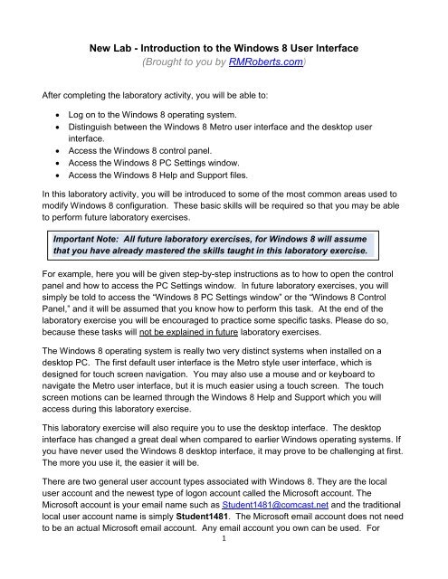 New Lab - Introduction to the Windows 8 User Interface ... - RMRoberts