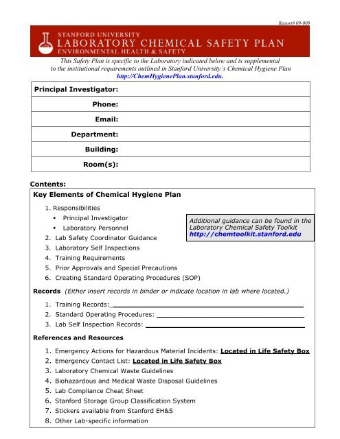 cover page - Laboratory Chemical Safety Toolkit - Stanford University