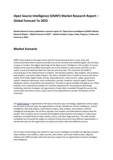 Open Source Intelligence Market (OSINT) Opportunities, Challenges and Growth Factors 2023