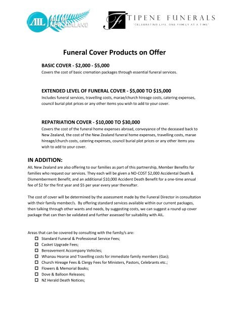Funeral Cover Products on Offer