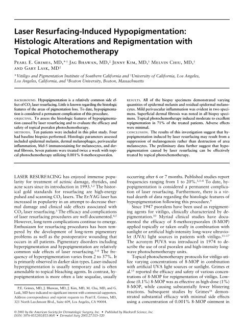 Laser Resurfacing-Induced Hypopigmentation ... - Alma Lasers