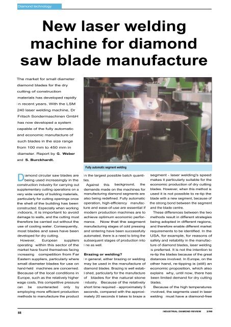 New laser welding machine for diamond saw blade ... - Dr. Fritsch
