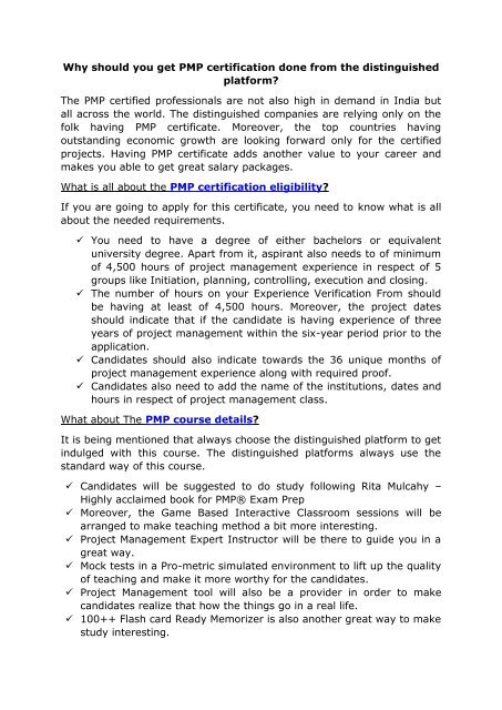 Why should you get PMP certification done from the distinguished platform?