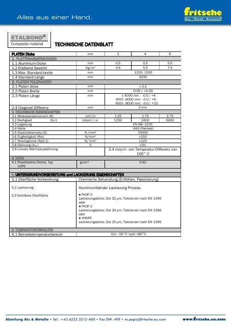 Technisches Datenblatt: ETALBOND PE