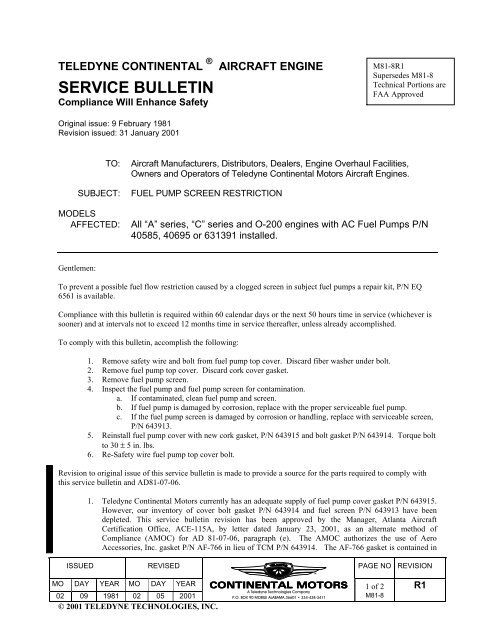 SERVICE BULLETIN