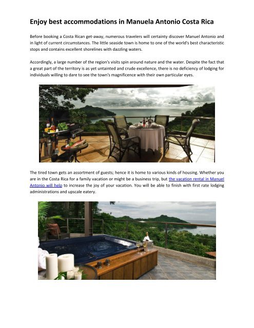 Enjoy best accommodations in Manuela Antonio Costa Rica
